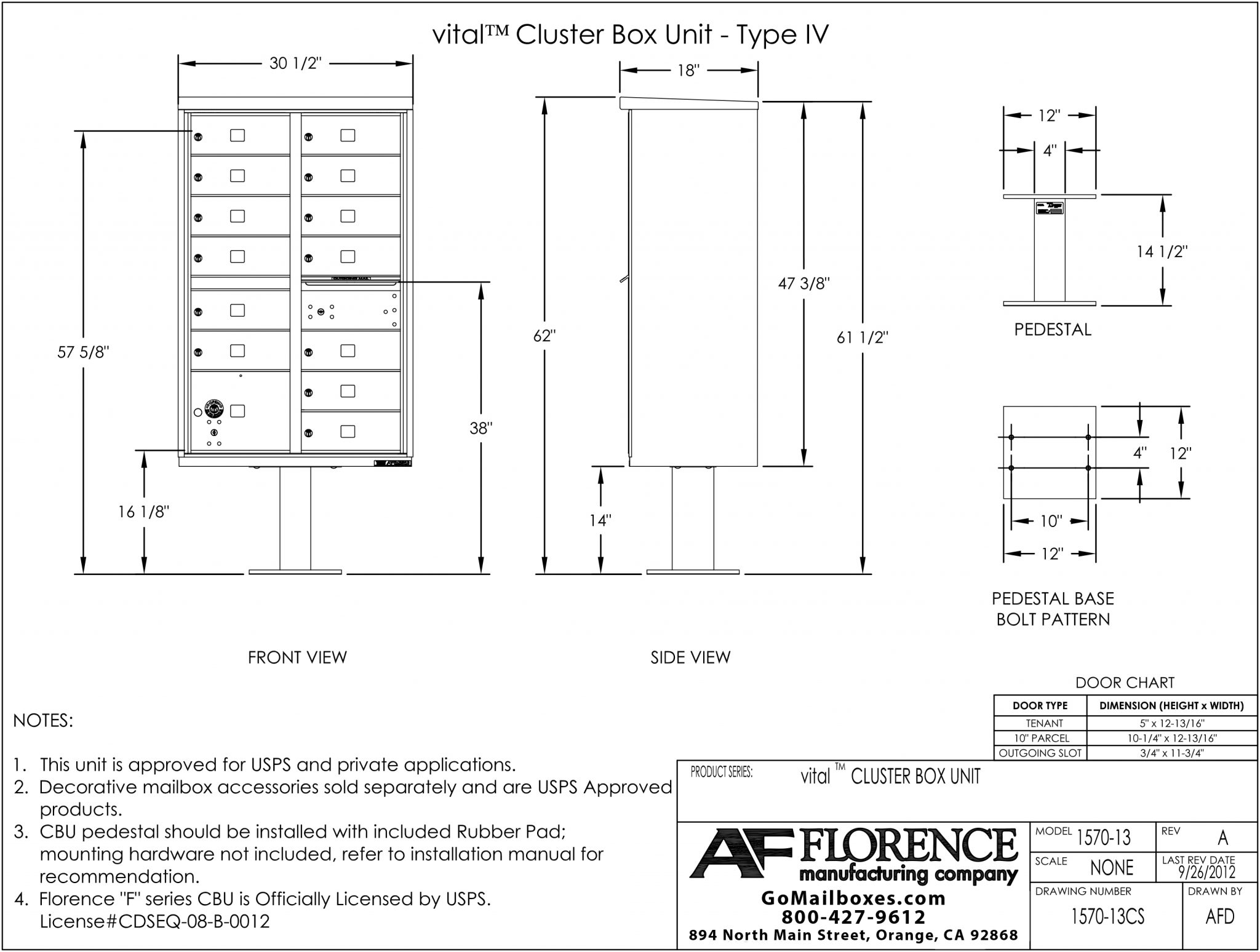 13 Door Florence Vital™ 1570-13 Series USPS Approved (CBU) Cluster Mailboxes with Pedestal | Go ...