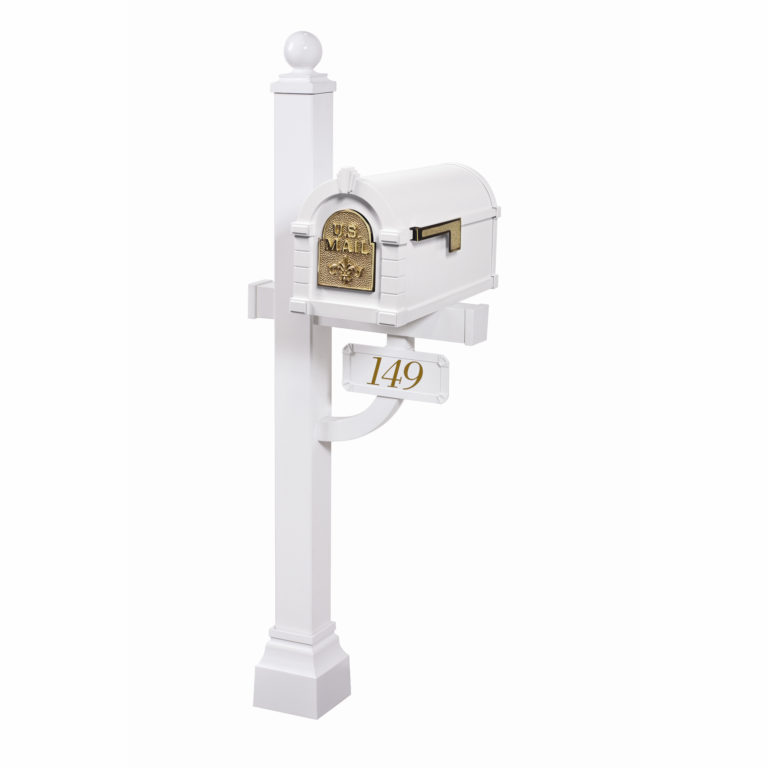 Gaines Fleur De Lis Keystone Mailbox with Deluxe Post - Go Mailboxes