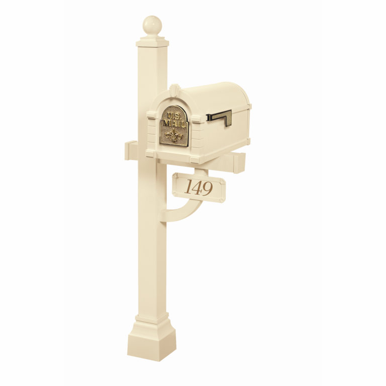 Gaines Fleur De Lis Keystone Mailbox with Deluxe Post - Go Mailboxes